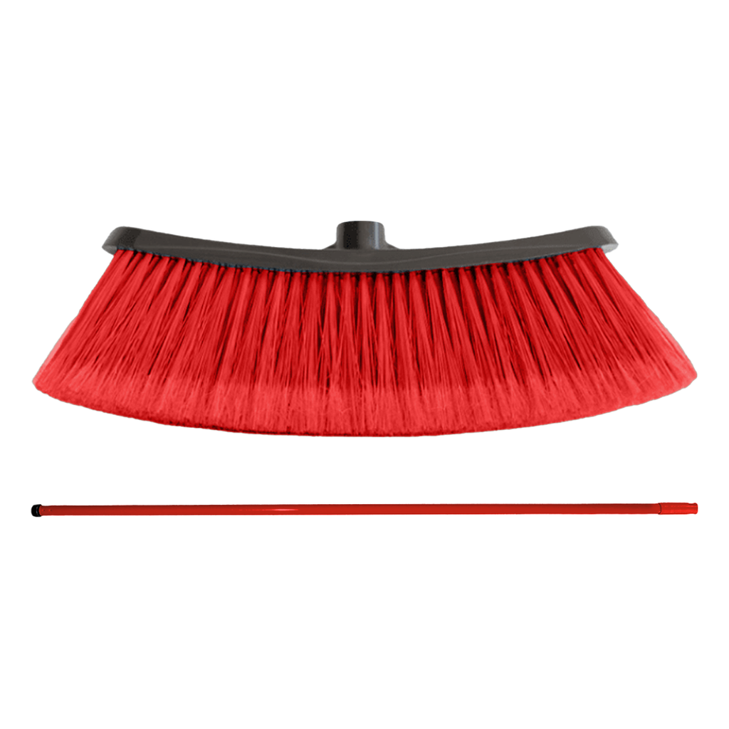 Escoba roja grande, cabo metálico 1.4m | Ferretería en Linea Comelasa.com
